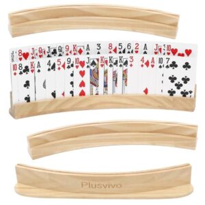 plusvivo set of 4 curved playing cards holders for seniors adults - soild wood cards holders for playing cards 13 x 1.9 x 2.4 inch for bridge canasta strategy foot and hand