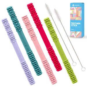 baby teething tubes, soft silicone chew straw teething sticks for babies 0-18 months, infant toddlers teether straws, bpa free teething tube, multicolored teething toys baby gift teethers