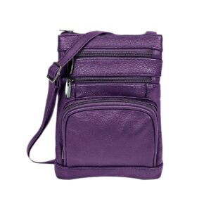 cross body organizer smart phone pockets real leather shoulder bag handbag purse (purple)