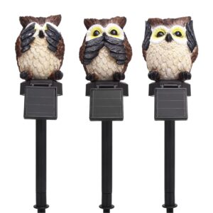 tastyhome solar owl decor 3 packs, owl solar light waterproof with stake for garden decoration£¬owl solar path light lamp garden sculptures & statues for lawn backyard decor