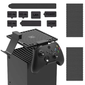 dust cover set for xbox series x console, dust filter covers with 2 controller holder hanger stand and 8 dust plugs compatible with xbox series x