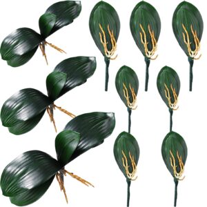 waydress 10 pieces artificial phalaenopsis orchid leaves faux orchid leaves real latex touch artificial orchid leaves for flowers garden bonsai home office table decor, 3 sizes