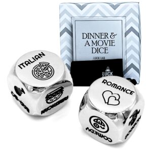 luck lab date decider dice - date night dice with velvet storage bag (dinner & a movie decider dice)