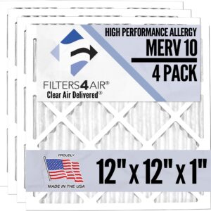 filters4air air filters 12x12x1, air conditioner replacement filters - (4 pack, merv 10) - pleated hvac air filter, 1-3 micron particles defense 1 count (pack of 4)