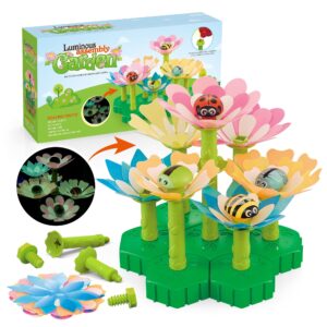 hamburbaby luminous assembly garden flower building toys, take apart & diy educational activity play set, glow in the dark, develop stem ability, for preschool boys girls ages 3+ (green)