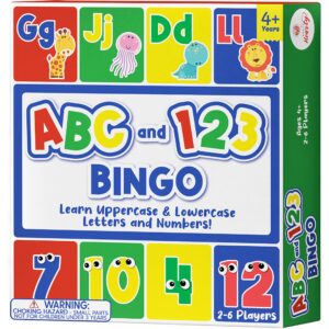 party hearty alphabet and number, abc and 123 bingo board game for kindergarten and preschool kids learn to read fun 2 versions for ages 4 and up (animal edition)