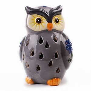 5.31in ceramic owl garden statue figurines, led solar light lawn lamp yard art home garden decor