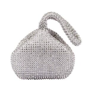 mariakinz women's rhinestone mash wristlet pouch (silver)