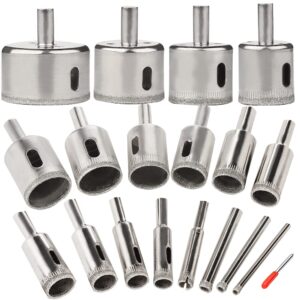 johouse diamond drill bit set, 18pcs hole saw set for granite stone, glass, porcelain, marble