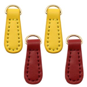 batino 4pcs leather zipper pull for boot/jacket/bag/purse replacement (red and yellow)