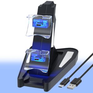 ps5 controller charging station, dual usb type-c fast charging with led indicator, ps5 charging station dock stand for sony, playstation 5 dualsense controller, with safety chip protection