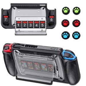 hommes protective case for nintendo switch games, switch case with 7 game cards storage slots, 360° full protection switch accessories with ergonomic design and adjustable kickstand,6 thumb grip caps