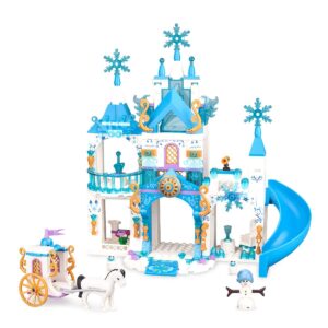 jimujia girls building blocks toys princess castle 377 pieces ice and snow blue dream house construction toys for girls building bricks toys for brithday for kids 6 years and up