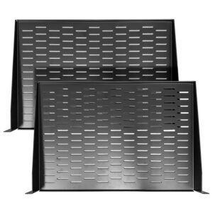 axcessables 1u vented av cantilever rack shelf for 19 inch equipment rack & it cabinets. 10 inches deep no lips. 44lb capacity (2 pack)