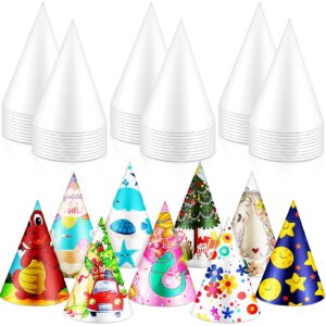 60 pieces white party cone hats party paper cone hats white party paper hats for adults diy art craft birthday party supplies, 6.5 x 4.1 inch