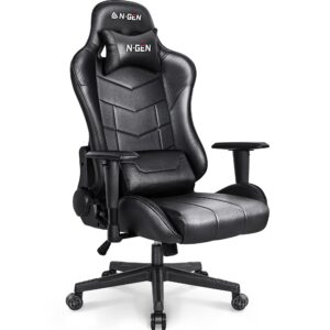 n-gen gaming chair computer ergonomic office adjustable lumbar support racing style high back desk headrest swivel executive e-sports video game pc leather height reclining (1. black)