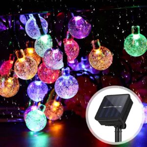 jaipirza solar string lights outdoor, 50 led 10m32.8 ft colored crystal globe lights 8 modes, indooroutdoor waterproof solar powered yard porch home party christmas wedding decor, multicolor