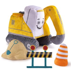 talking excavator plush toy set | includes 3 construction items | plush construction stuffed toy | excavator toy truck | plush stuffed construction truck