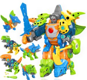 children's day take apart robot toy 5 in 1 transformer dinosaur toys screwdriver transforming t-rex building toy stem educational construction transform gifts for kids boys girls 3 4 5 6 7 years old