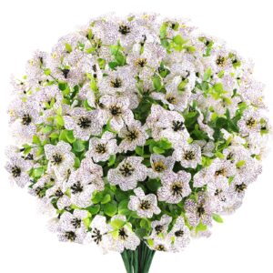 greenrain 6 bundles artificial flowers uv resistant fake plants outdoor faux plastic flowers garden window box porch home decor (white)