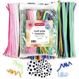 incraftables 600pcs pipe cleaners craft supplies set (20 colors). best thick fuzzy chenille stems sticks with googly eyes. colorful & assorted bulk pipecleaners for diy arts & crafts (12 inch long)