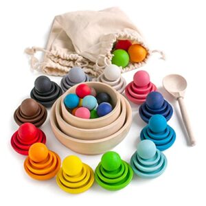 ulanik colors and sizes toddler montessori toys for 3 year old + kids wooden matching game for learning size & color sorting and counting — 36 balls on plates