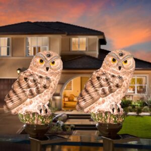 yeshan solar figurine light, 2 pack owl solar lights with stake,cute owl led lights for lawn yard patio pathway decor (brown)…