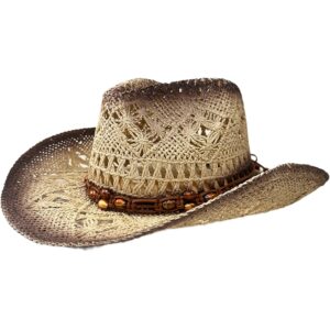 lanzom womens straw beach sun hat packable summer cowboy straw hats with wind lanyard (khaki, medium)