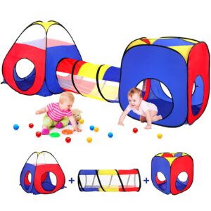 3 in 1 kids play tent with play tunnels and ball pit, pop up toddler tent for kids, kids toys for boys and girls babies children indoor and outdoor playhouse, gift idea (balls not included)