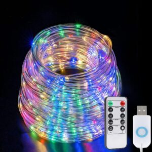 led rope lights, usb plug in string lights with remote 66ft 200leds 8 mode tube lights indoor outdoor waterproof winkle firefly lights for home party wedding garden camping decor (multi-colored)