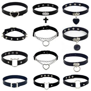 mjartoria gothic jewelry-goth pu leather choker necklaces for women-heart punk rock adjustable black collar choker necklaces birthday gifts