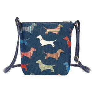 signare tapestry small crossbody bag sling bag for women in dachshund design (sling-dach)