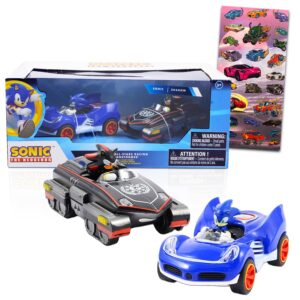 sonic the hedgehog action figure toys set - 5" shadow and sonic all stars racing pull back action vehicles (sonic party supplies bundle)