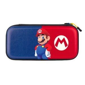 pdp gaming officially licensed nintendo switch slim deluxe travel case - switch oled protective carrying case and 14 game holder - hardshell protection - protective vegan leather - (mario blue / red)