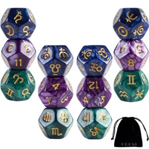 4 set tarot cards dice 12-sided d12 astrological dice resin pearl constellation sign dice for astro divination gaming accessories