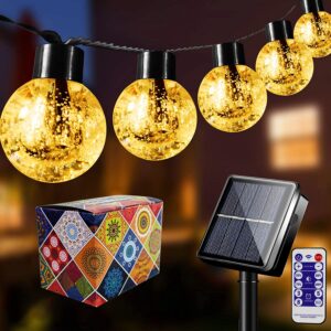 solar string lights outdoor yeematop 60 led 36 feet solar fairy lights with 8 lighting modes,indoor string lights waterproof crystal globe lights for garden,party,wedding,christmas decor (warm white)