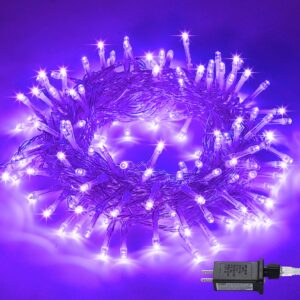 jmexsuss connectable 100 led purple christmas lights indoor, 8 modes plug in purple lights clear wire, 33ft purple christmas tree lights outdoor for christmas, tree, garden, bedroom