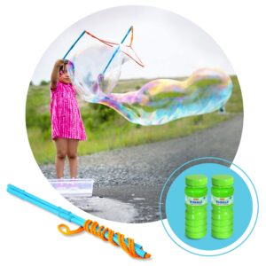 kidzlane bubble wand with 24 oz of mixed giant bubble solution | giant bubble wands for kids | outside toy big bubble maker | bubble toys for outdoor play ages 3plus