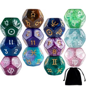 12 pcs tarot cards dice d12 astrological dice resin pearl constellation sign 12-sided dice for astro divination gaming accessory