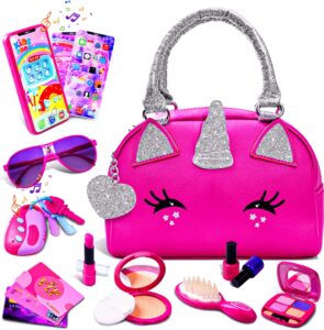 fftroc unicorns pretend play toddler girl purse with makeup toys set, little girls purse toys for 3 4 5 6 7 year old girl gifts, kids purse for christmas, birthday gifts for ages 3-5 4-5 6-8