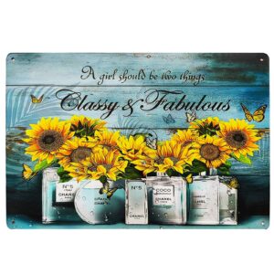 zovson a girl should be two things classy and fabulous rustic sunflower decor vintage metal signs farmhouse decor for home garden 8x12inch