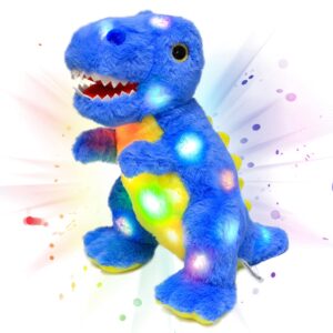 cuteoy blue dinosaur led stuffed animal light-up plush birthday christmas t-rex plushies toy gifts for kids toddler girls, 12.5"