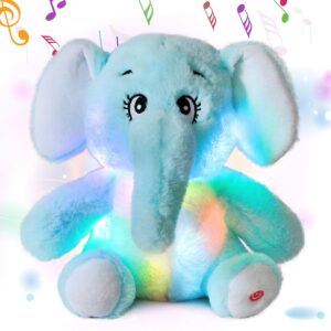 cuteoy musical plush elephant stuffed animal soft glowing led light-up nightlight toys singing lullabies birthday christmas plushies gifts for kids boys girls,10"