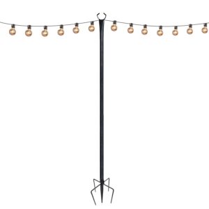 string light poles outdoor with 5 prong fork holiday steel light pole patio lights pole garden backyard birthday for parties cafe patio wedding party terrace decoration (steel pole - 1 pack)