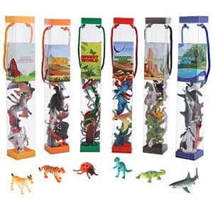 animal figures, 72 pcs realistic mini dinosaur insect sea farm reptile wild jungle animal toys, zoo animals playset, cake topper party favors for kids 1, 2, 3 year olds