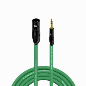 balanced xlr cable male to 3.5mm trs - 25 feet green - pro 3-pin microphone connector for powered speakers, audio interface or mixer for live performance & recording