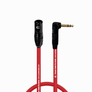 balanced xlr cable male to right angle 1/4" trs - 1 feet red - pro 3-pin microphone connector for powered speakers, audio interface or mixer for live performance & recording