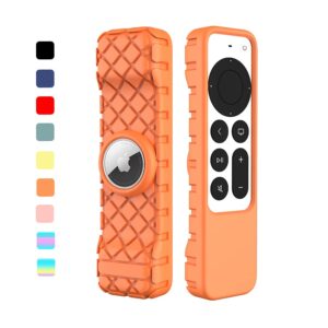 remote case for apple siri remote 2021/2022 (2nd/3rd gen), anti-lost anti-slip durable silicon shockproof rubber cover for apple 4k hd tv siri remote (2nd/3rd gen) airtag applicable (orange)