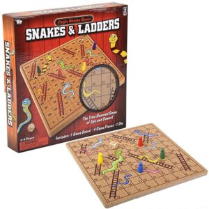 the dreidel company classic wooden board games, great for prizes, 10" (10" wooden snakes & ladders)