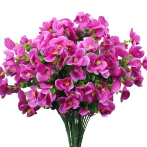 urstoud 6 bundles artificial orchid flowers, fake artificial greenery uv resistant no fade faux plastic flowers for wedding bridal bouquet indoor outdoor home garden kitchen office table vase(fuchsia)